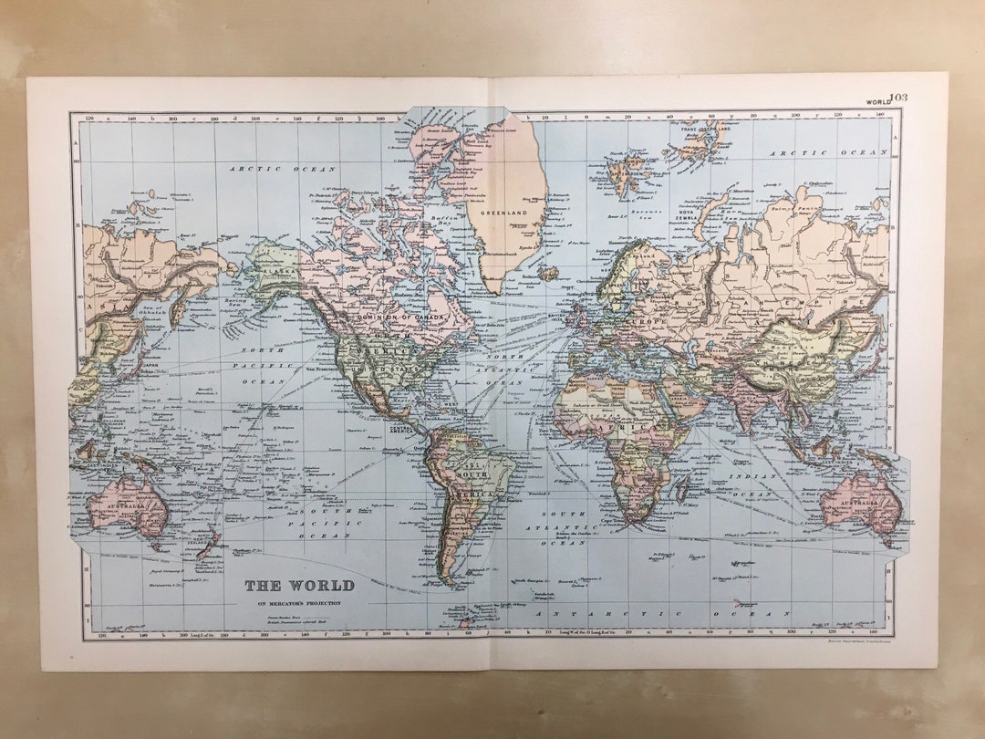 1895 Large WORLD MAP on Mercator's Projection Original Antique Map ...