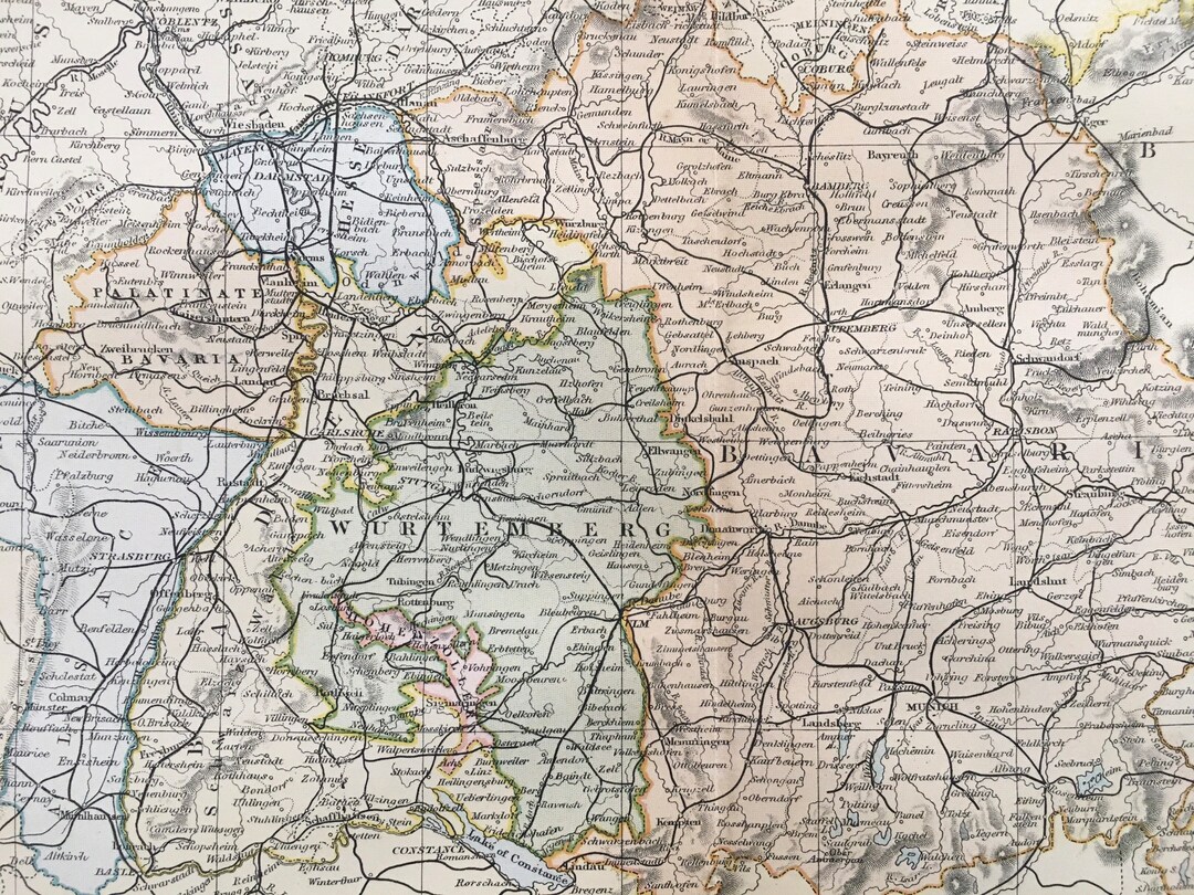 1891 GERMAN EMPIRE MAP: Southern Portion - Second Reich Map - Antique ...