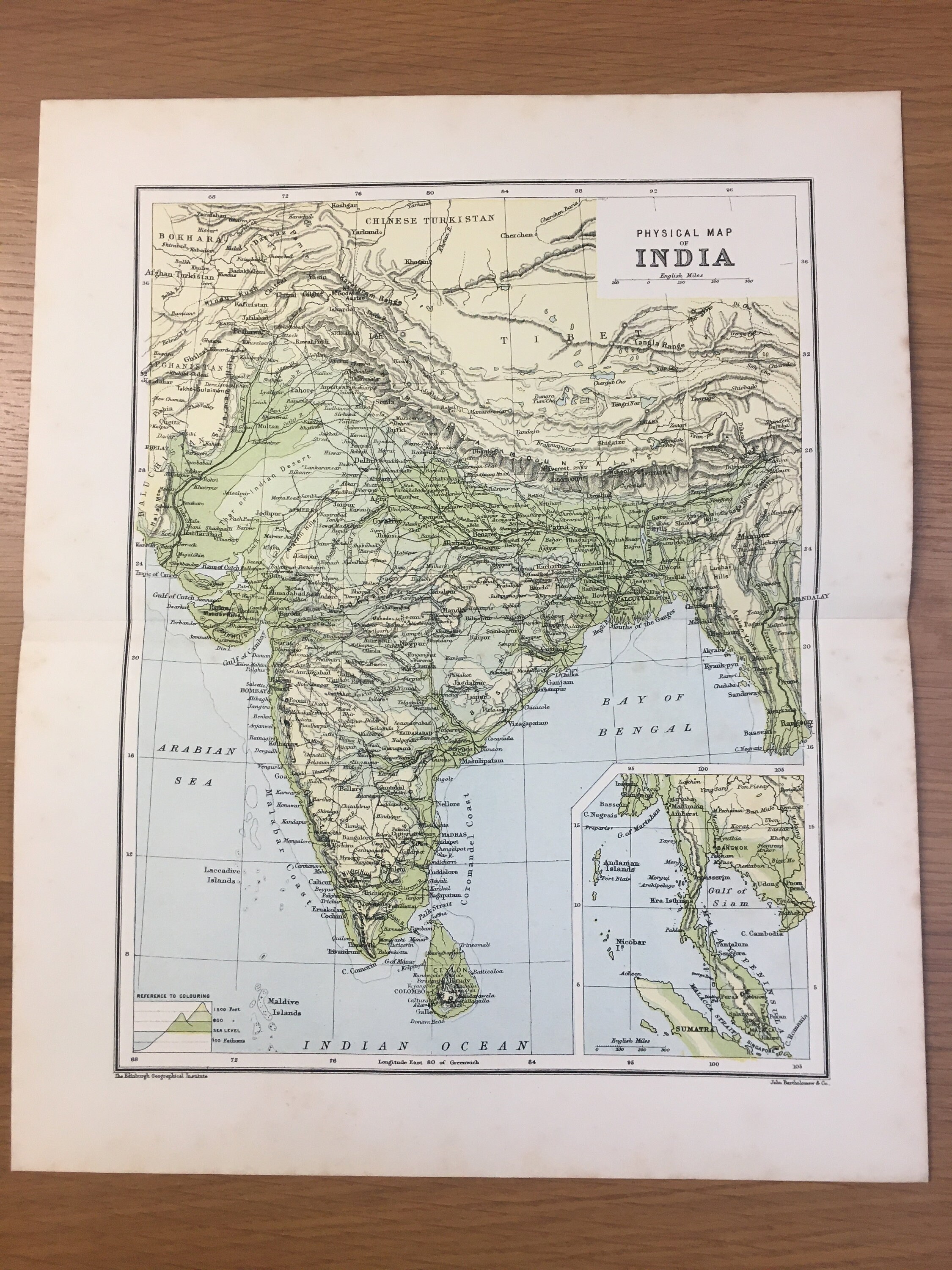 1890 India Map Physical Map Height Sea Levels - Etsy Ireland