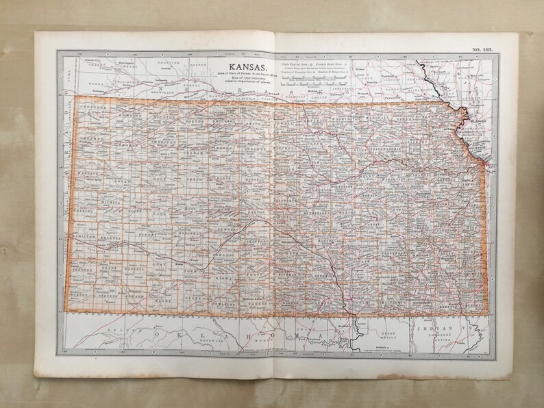1903 Large KANSAS MAP U.S. States Map America Map - Etsy