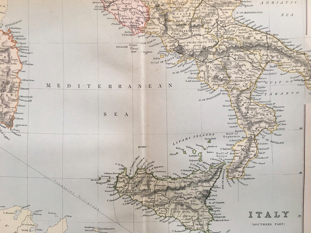 1891 SOUTHERN ITALY MAP - Antique Italy Map - Italian History ...