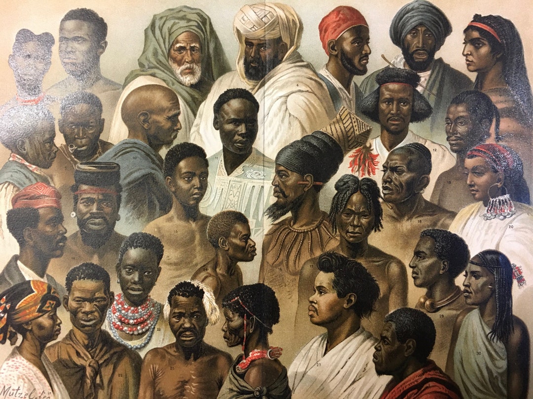 1890s AFRICAN RACES Print - Masai, Zulu - Antique African History Print ...