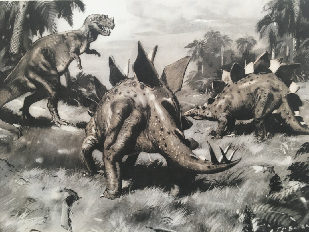 1960 STEGOSAURUS DINOSAUR Print Prehistoric Animals Print Paleoart ...