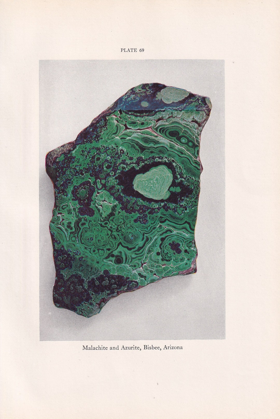 1934 MALACHITE & AZURITE Print Original Vintage Print Mineral Print ...