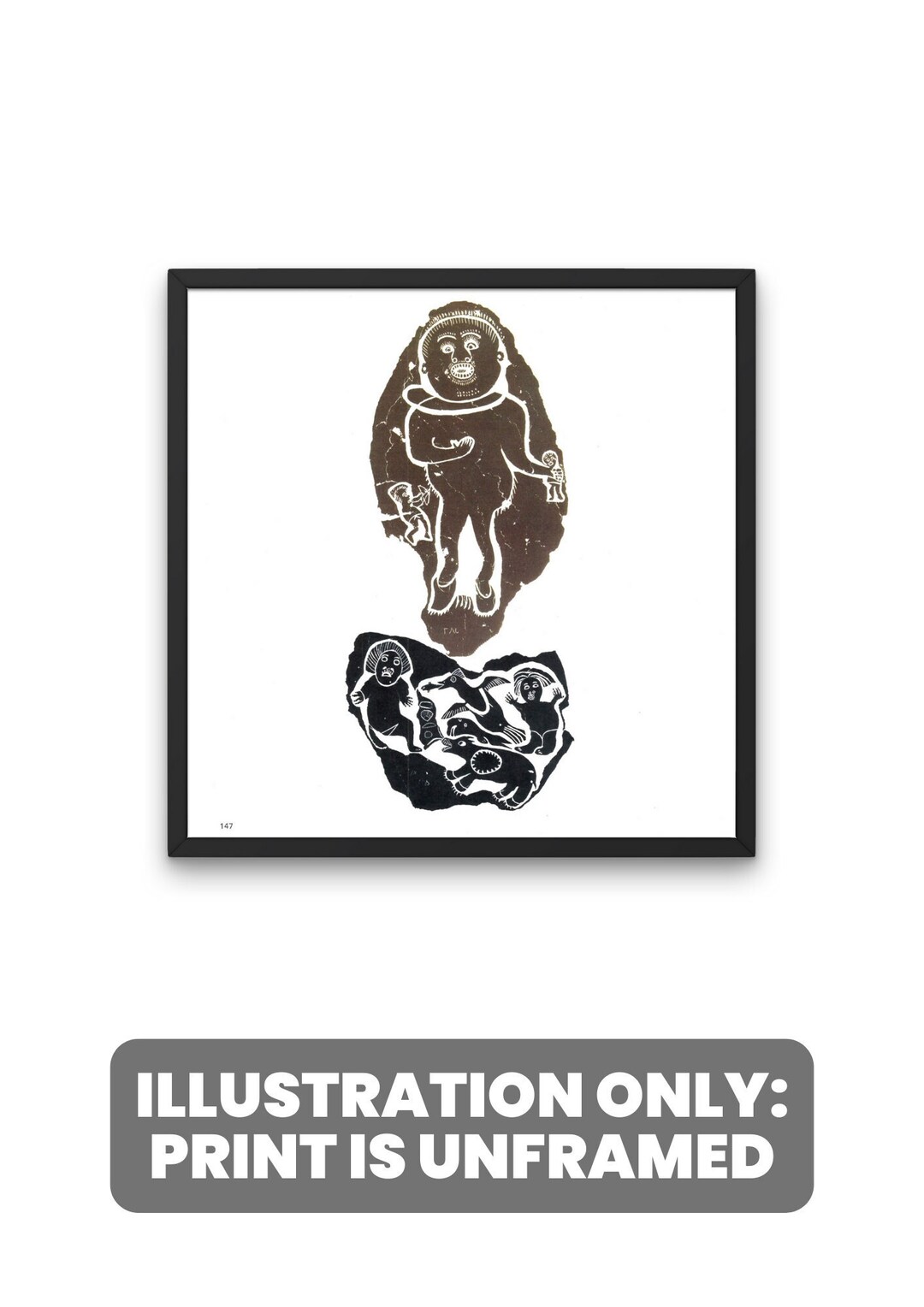 1974 INUIT ART - "the Giant" - Mikpigak - Eskimo Wall Art - Inuit Folk ...