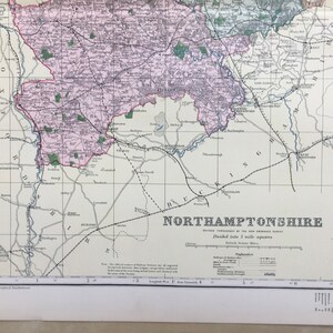 1895 Large NORTHAMPTONSHIRE SOUTH MAP - Original Antique Map - Bacon ...