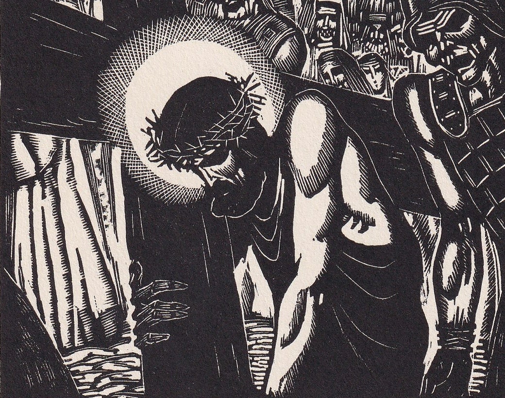 1930 JAMES REID Wood Engraving - 'jesus Carrying the Cross' - Bible ...