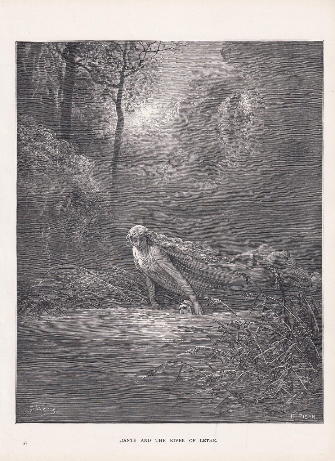 1870 GUSTAVE DORE Print - "dante and the River of Lethe" - Dore Wall ...