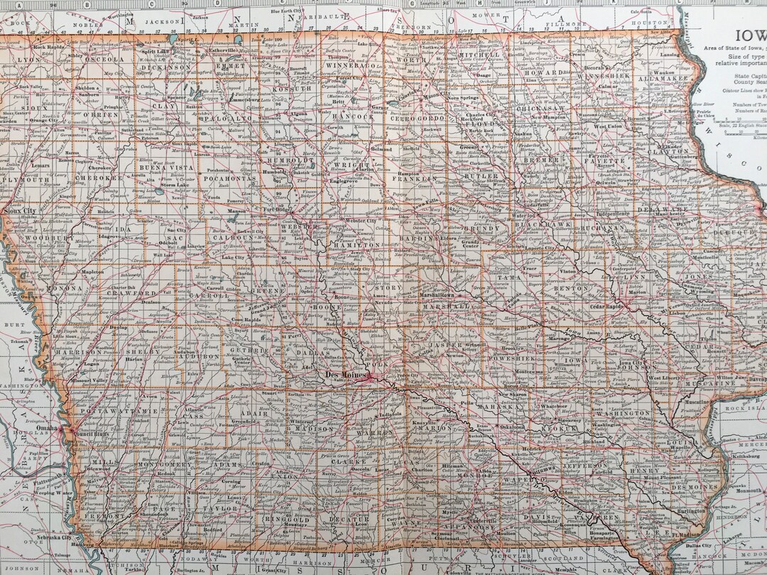 1903 Large IOWA MAP - U.S. States Map - America Map - American ...