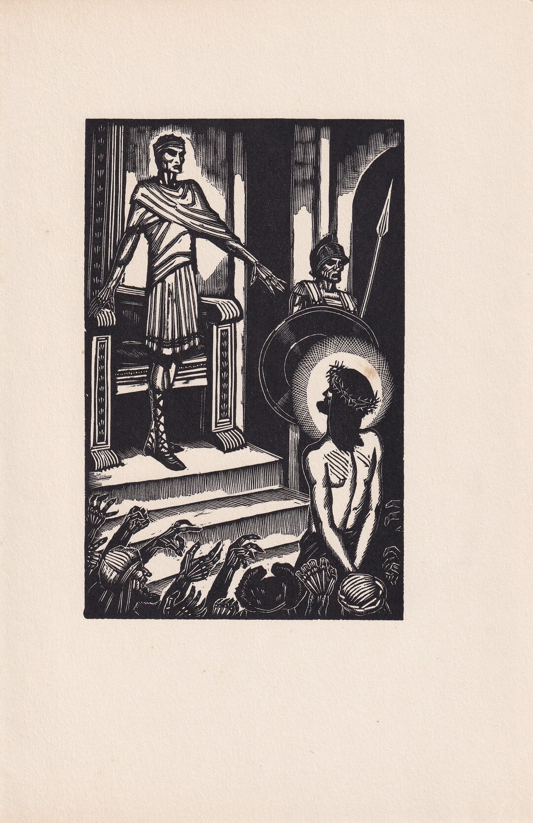 1930 JAMES REID Wood Engraving - 'jesus and Pontius Pilate' - Bible ...