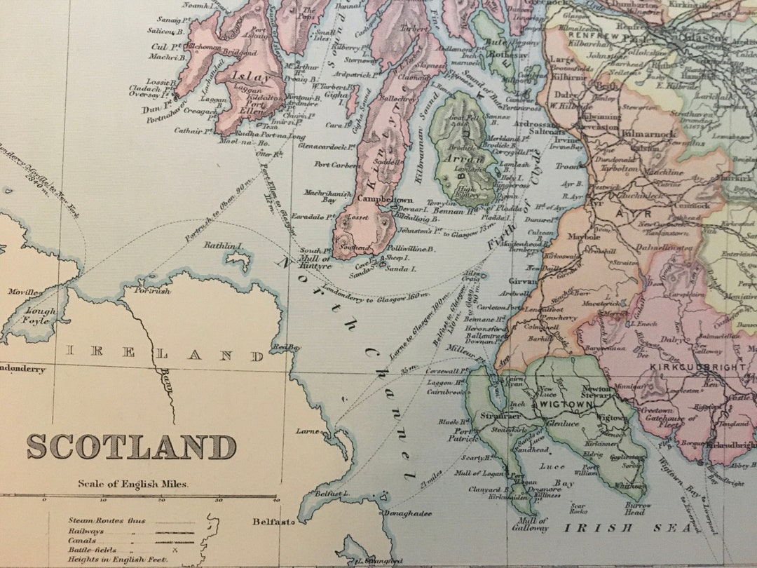 1895 Large MAP of SCOTLAND Original Antique Map Cartography, Bacon Map ...