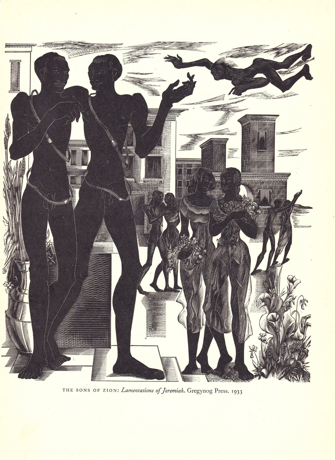 1951 BLAIR HUGHES-STANTON Wood Engraving Print - 'the Sons of Zion ...