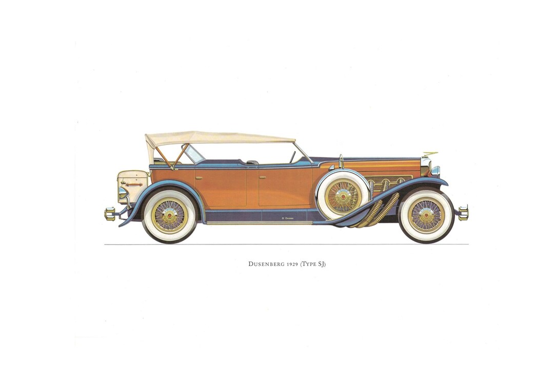 1960s LARGE CLASSIC CAR Print - Dusenberg, 1929 - Classic Car Wall Art ...