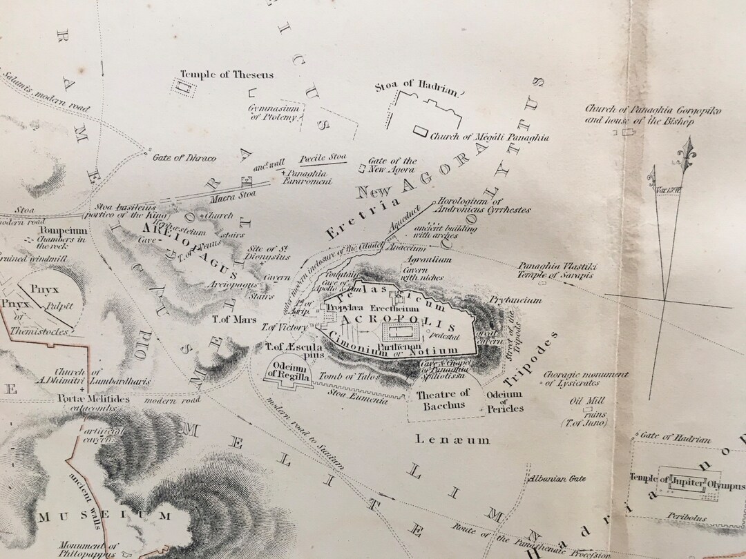 1891 Plan of the Antiquities of Athens - Antique Athens Map - Ancient ...