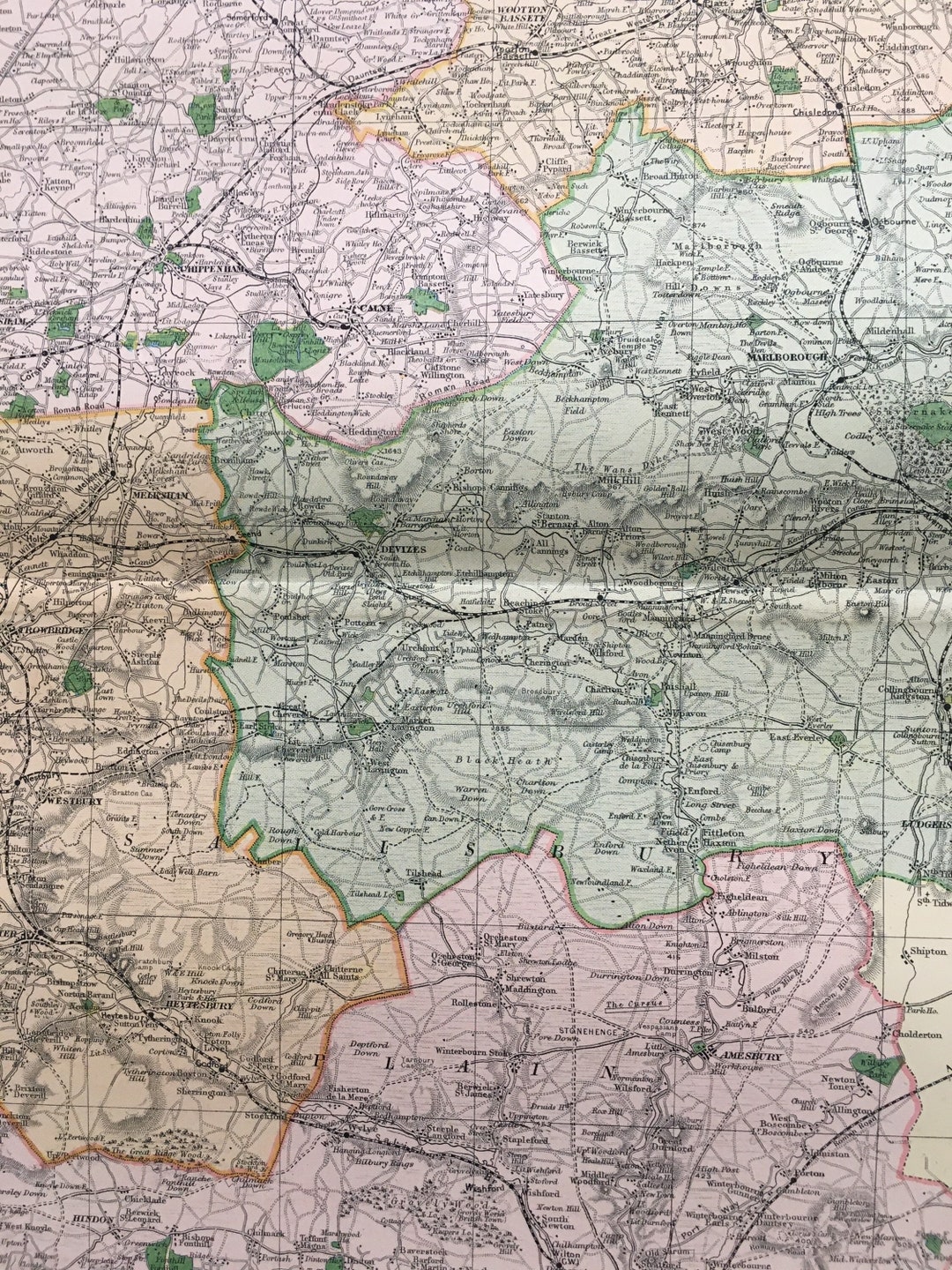 1895 Large WILTSHIRE MAP - Original Antique Map - Bacon Map - Large ...