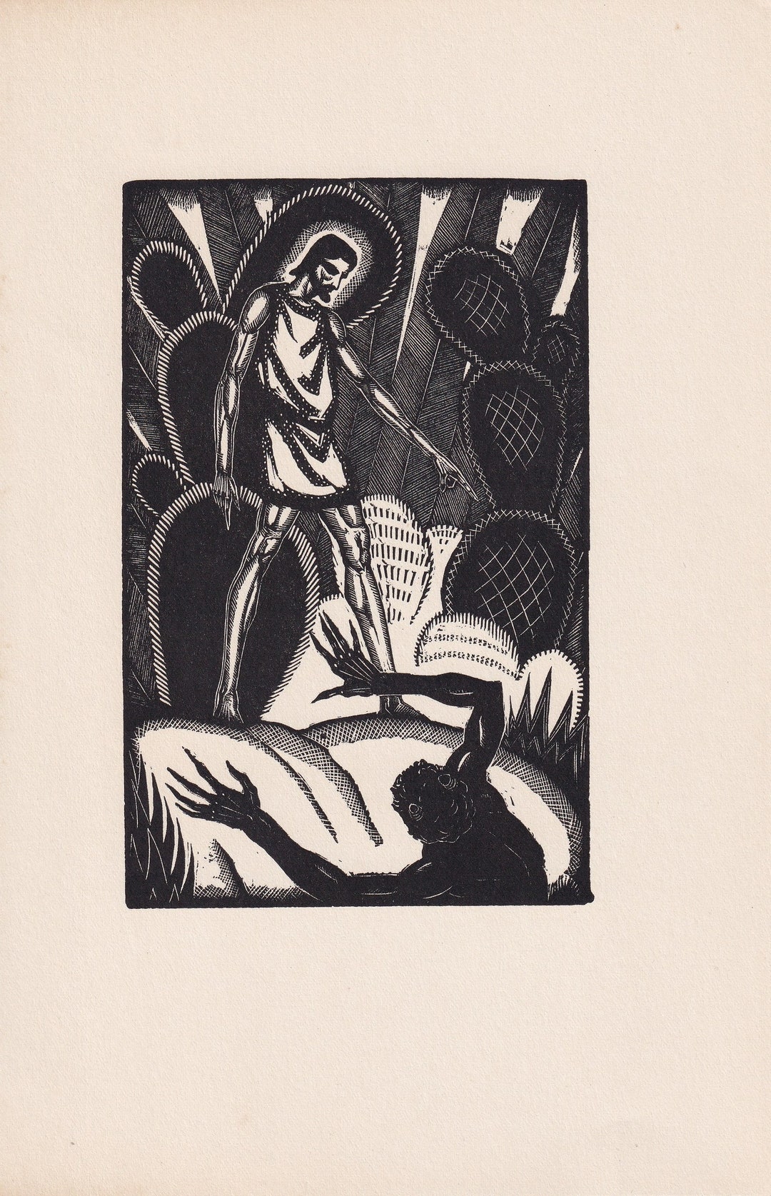 1930 JAMES REID Wood Engraving - 'jesus Rejecting Satan' - Bible Wood ...