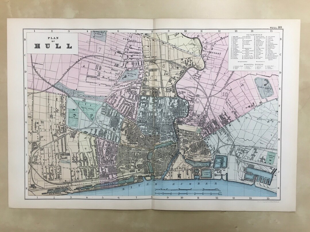 1895 Large HULL CITY PLAN - Original Antique Map - Bacon Map - Large ...