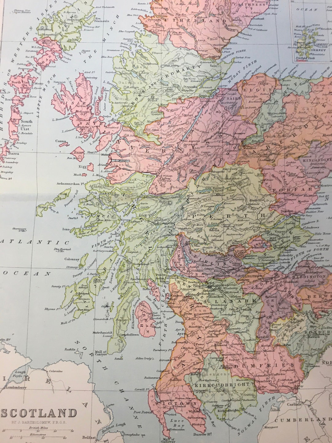 1890 SCOTLAND MAP - Bartholomew Map - Antique Map of Scotland ...