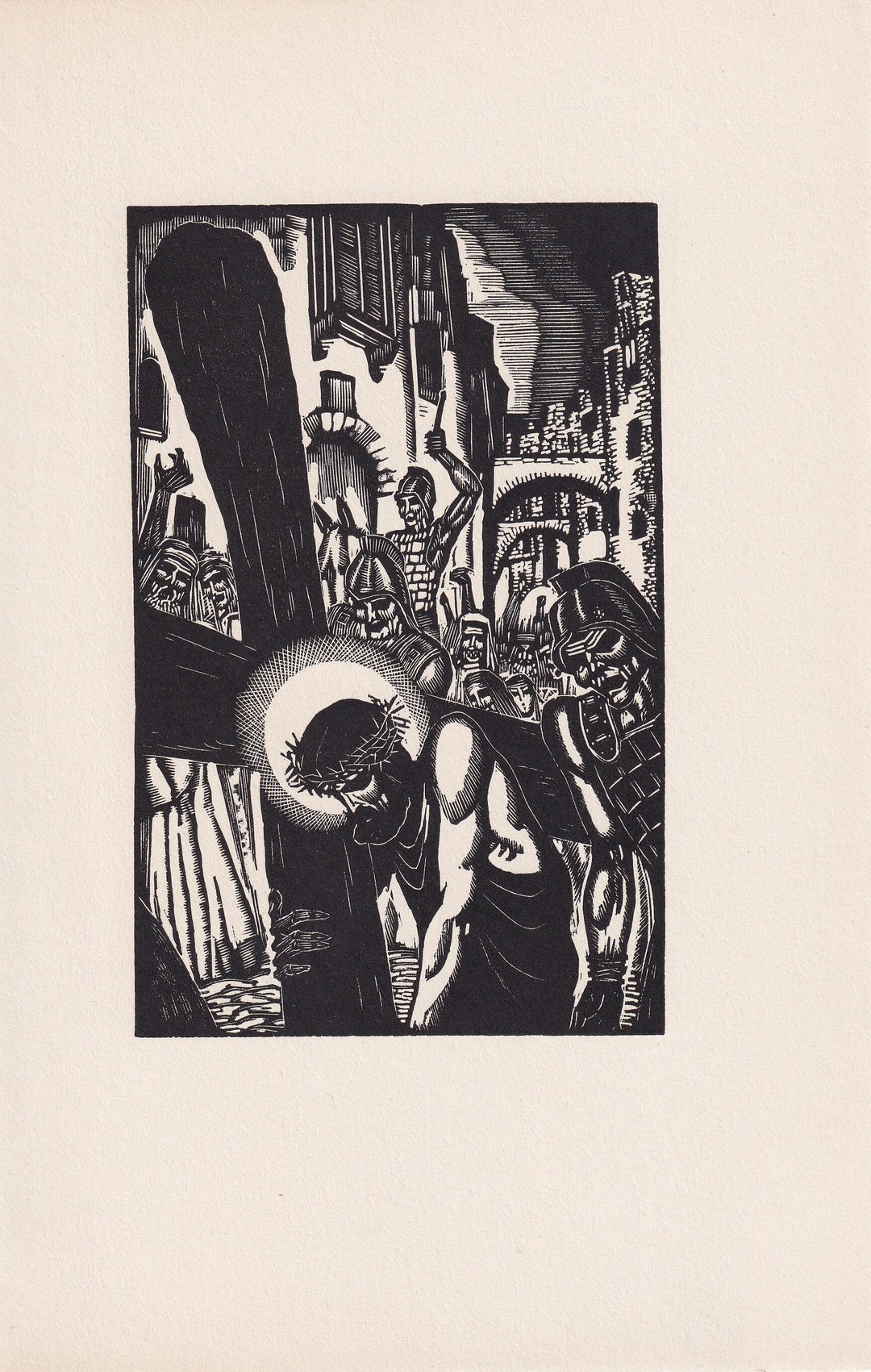 1930 JAMES REID Wood Engraving - 'jesus Carrying the Cross' - Bible ...