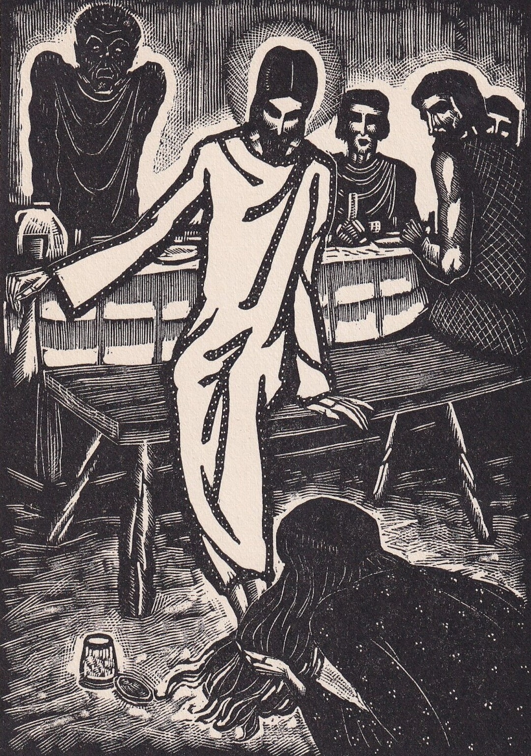 1930 JAMES REID Wood Engraving 'magdalene Washes Jesus' Feet' Bible ...