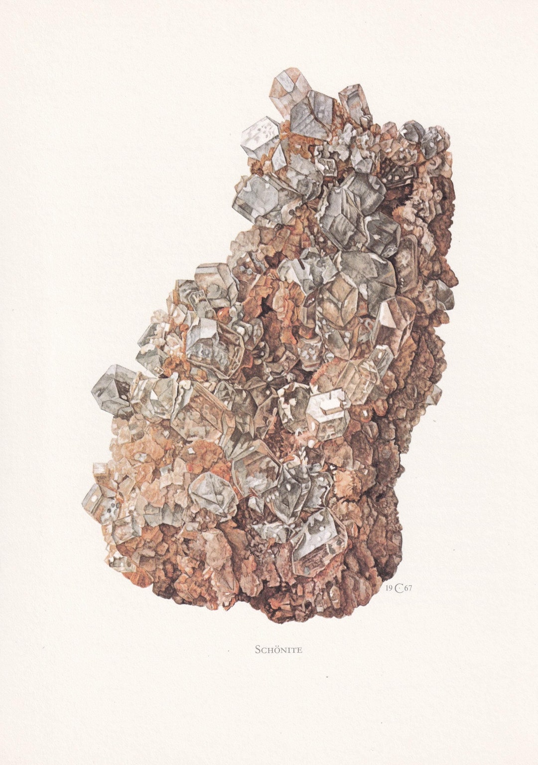 1968 SCHONITE (PICROMERITE) Print - Mineral Wall Art Gift - Mineralogy ...