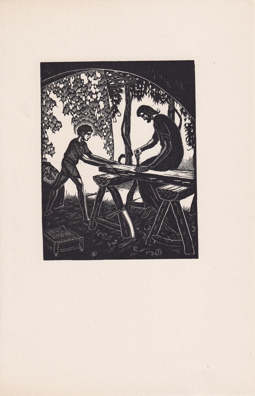 1930 JAMES REID Wood Engraving - 'jesus the Carpenter' - Bible Wood ...