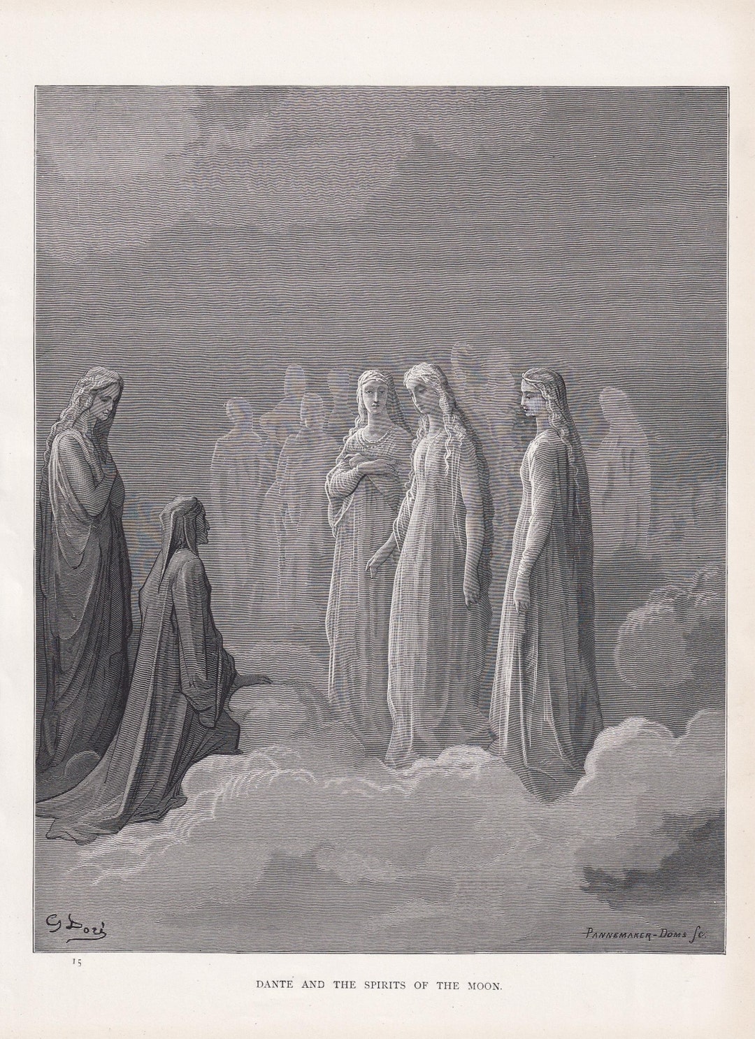 1870 GUSTAVE DORE Print - "dante and the Spirits of the Moon" - Dore ...