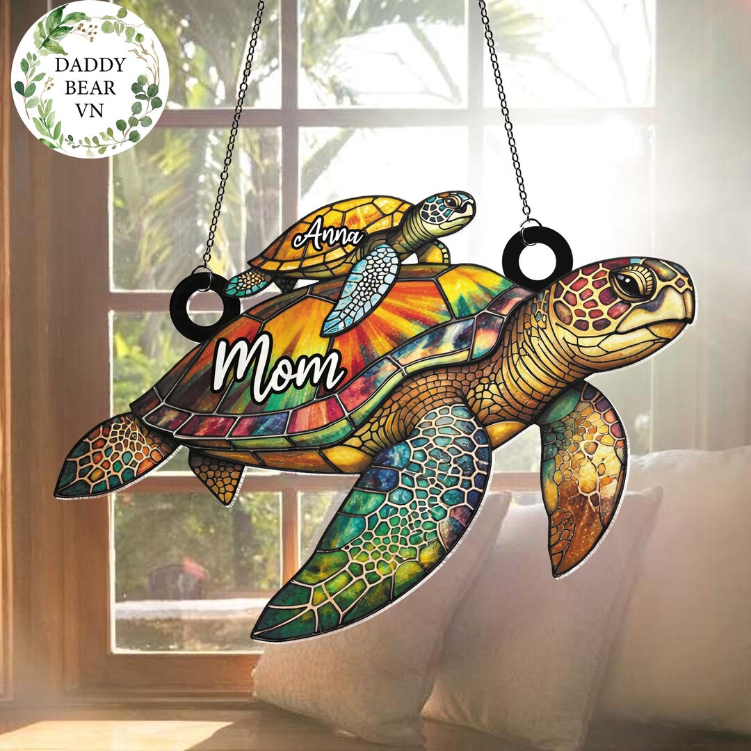 Tortoise Mom Window Hanging, Turtle Acrylic 2D FLAT Suncatcher,perfect ...