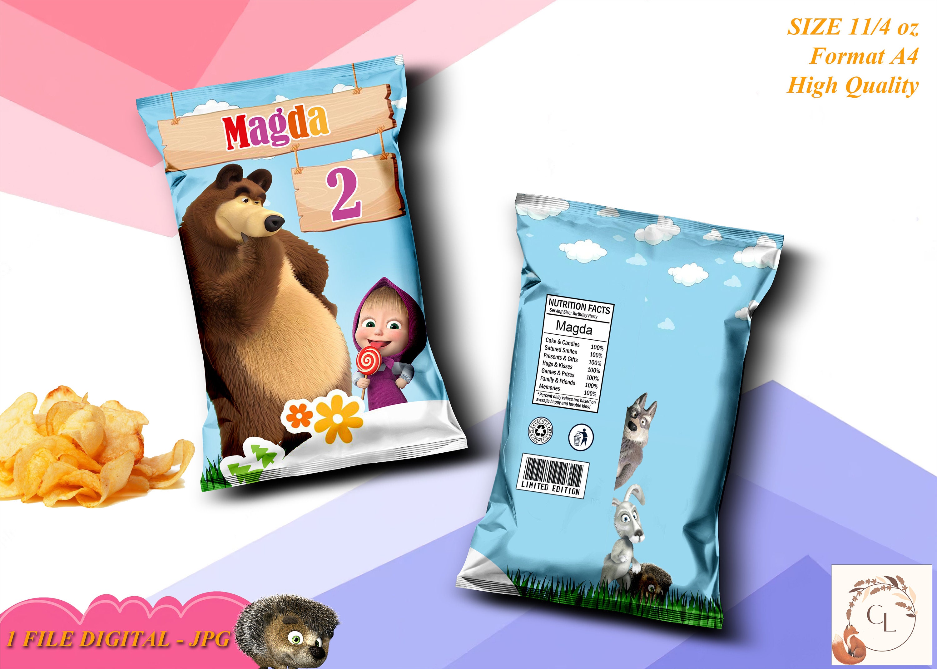 Masha and the Bear Chips Bag Masha Theme Party Birthday Girl Chips Bags ...