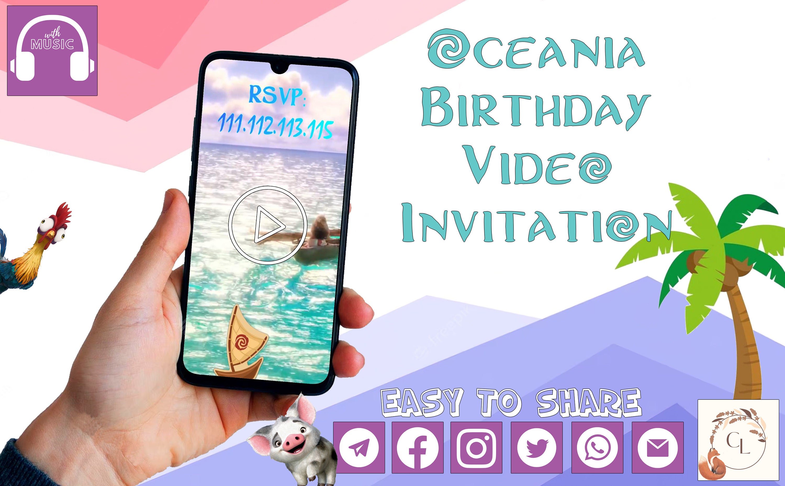 Invitación de cumpleaños de video digital de Oceanía / Invitación ...