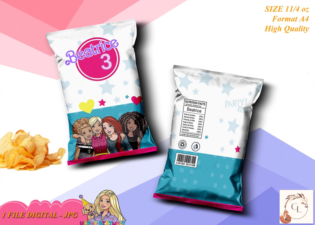 Barbie Chips Bag Barbie Theme Party Birthday Girl Chips Bags Decor Pink ...