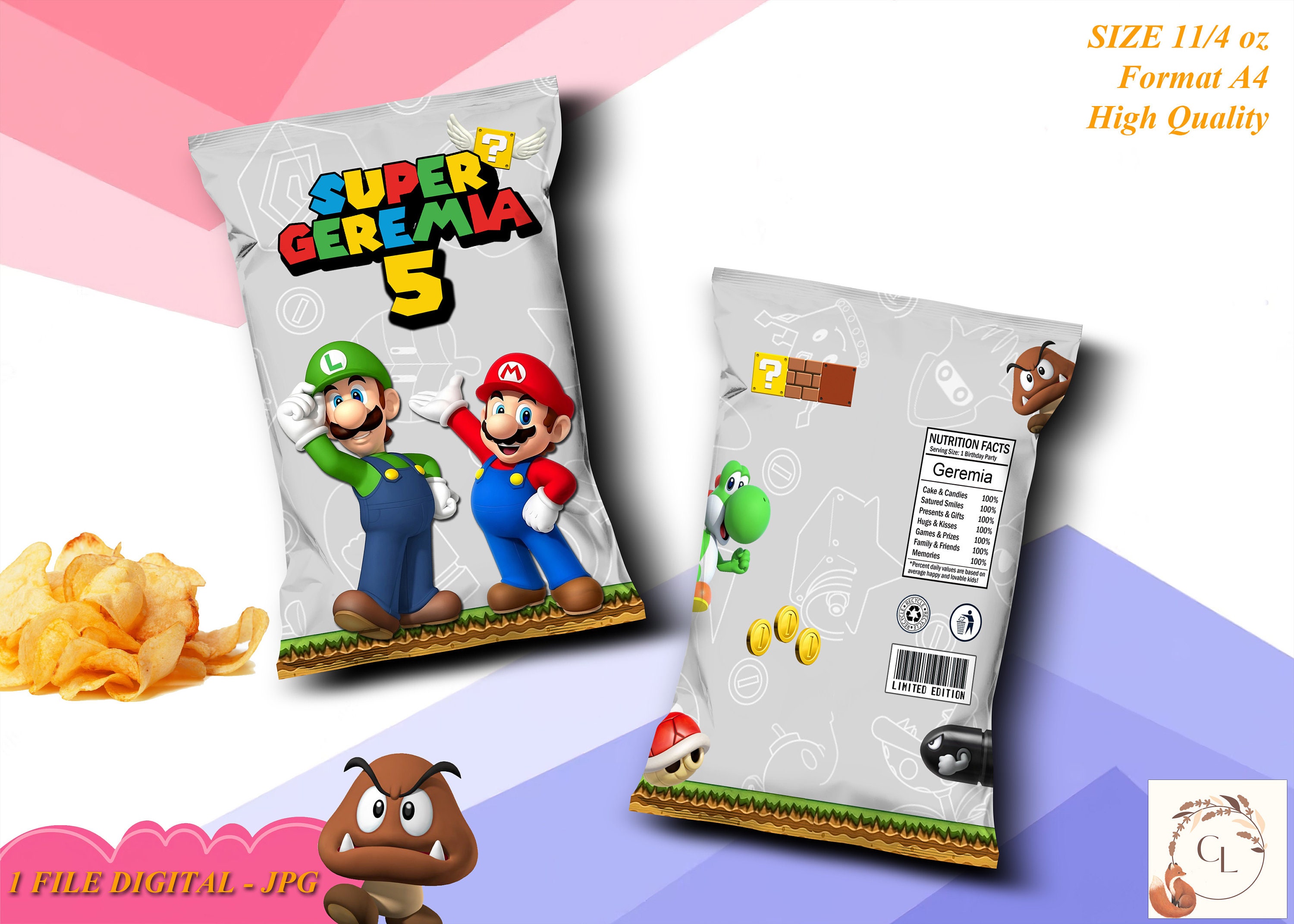 Super Mario Chips Bag Mario Bross Theme Party Birthday Boy Chips Bags ...