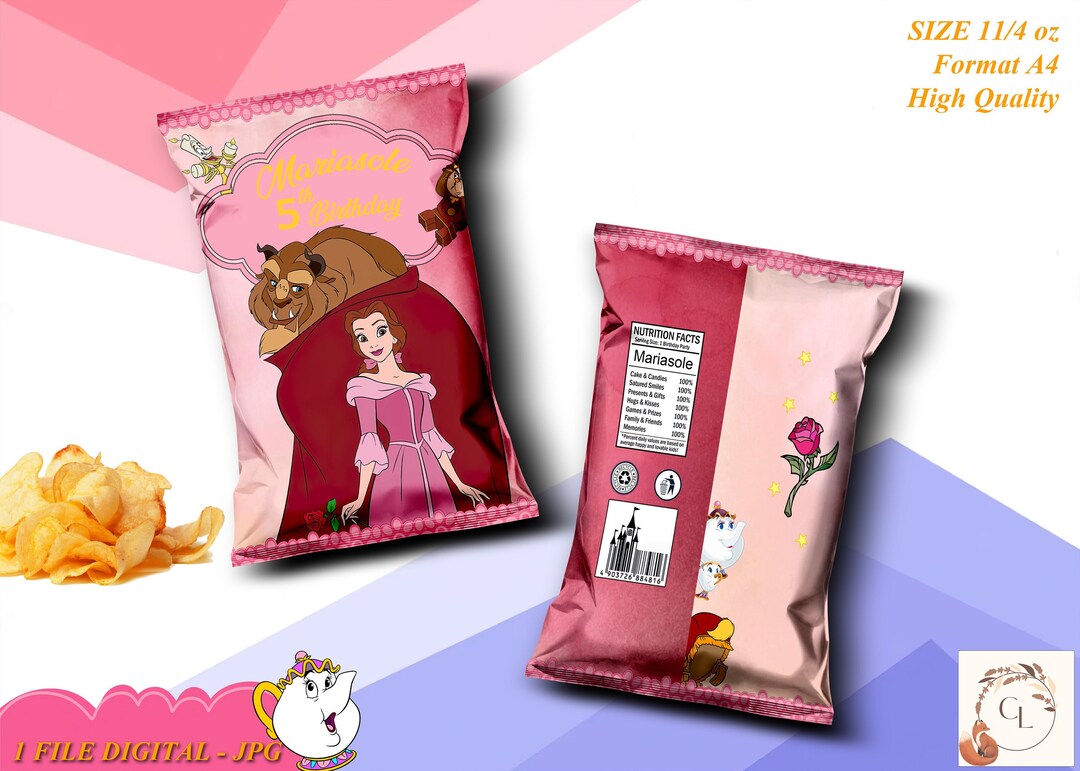 Beauty and the Beast Chips Bag Belle Theme Party Birthday Girl Chips ...