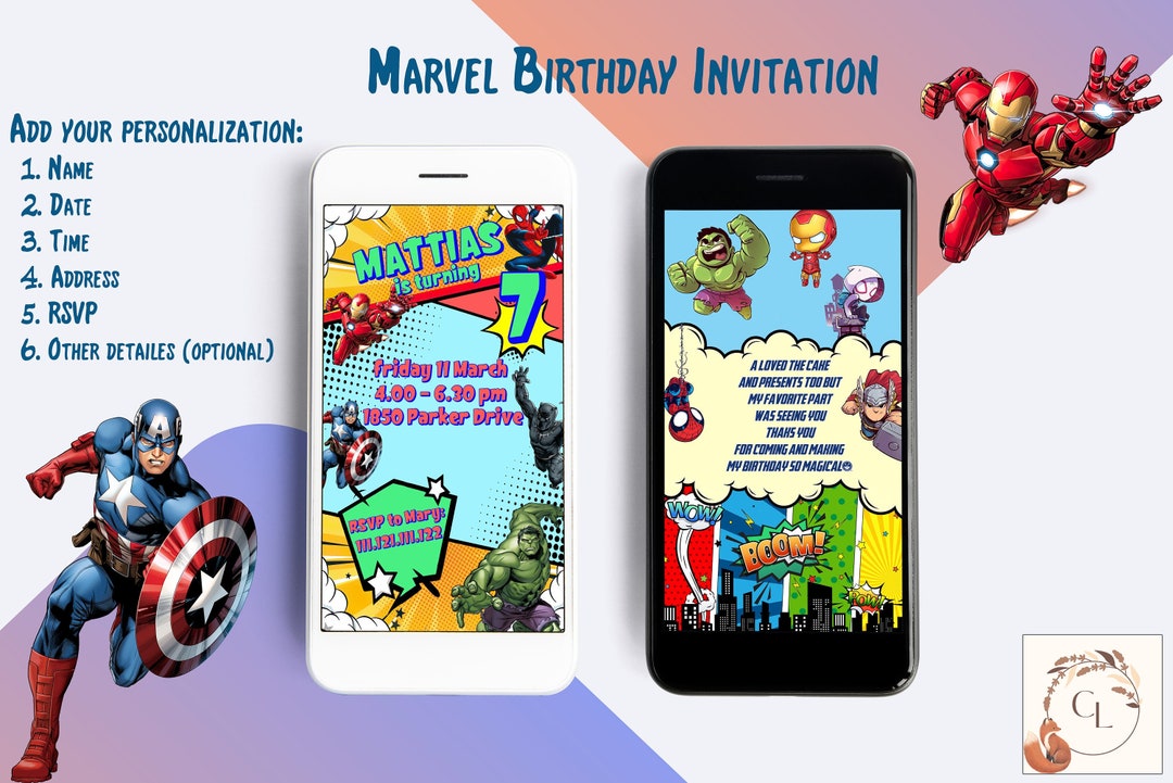 Marvel Birthday Mobile Invitation Boy Birthday Kids Invite Avengers ...
