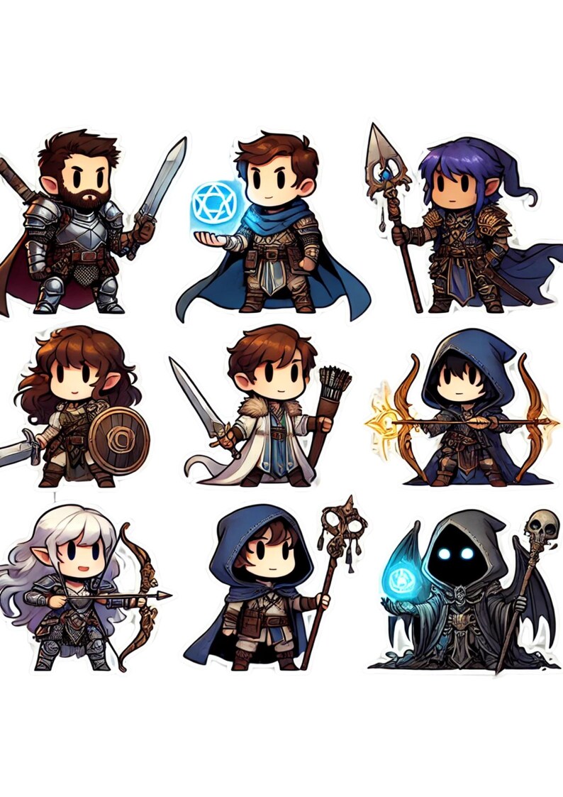 Chibi RPG Sticker Sheet Cute Fantasy Stickers D&D, Gamer Stickers ...