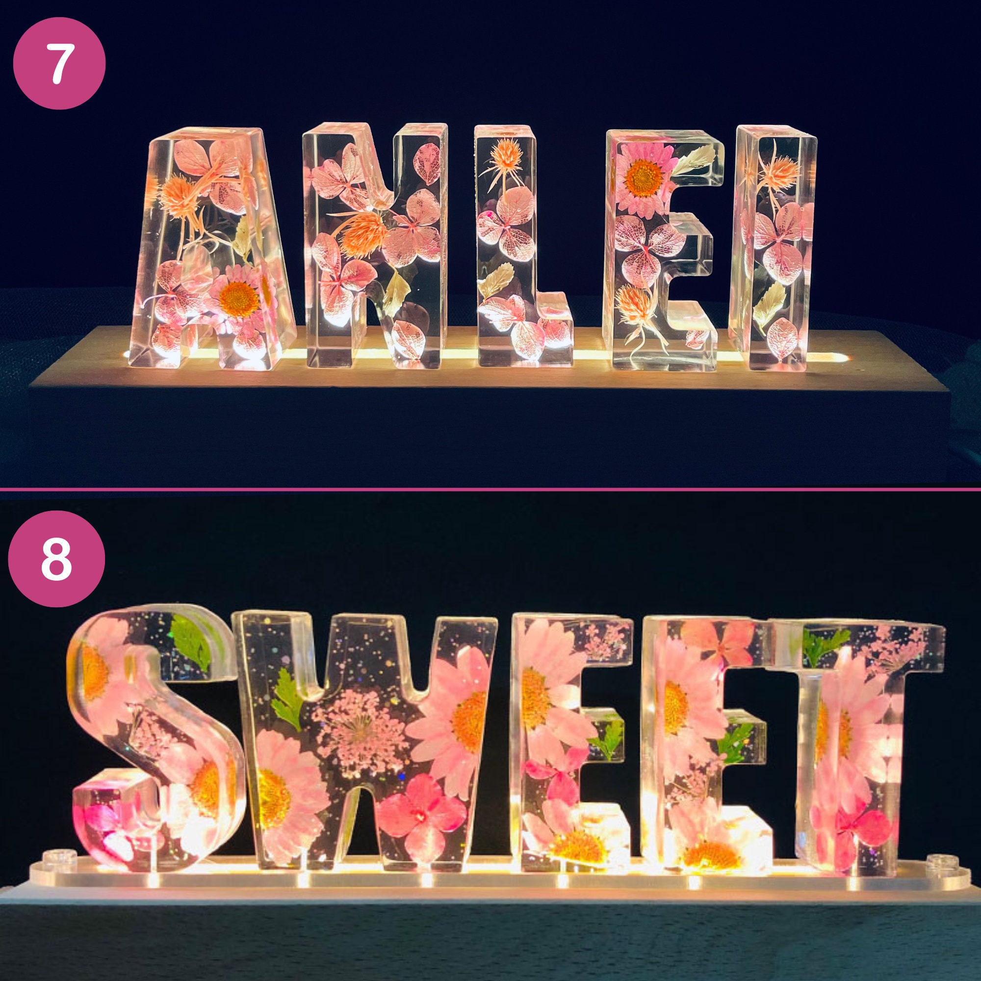 Custom Name Letter Resin Epoxy Lamp, Personalized Name Nature Wood Lamp ...