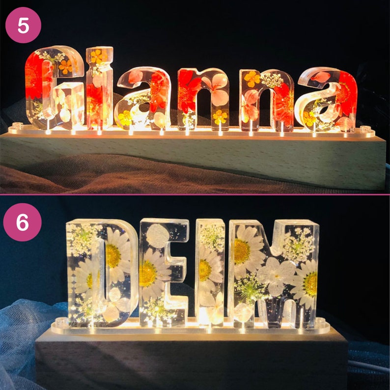 Custom Name Letter Resin Epoxy Lamp, Personalized Name Nature Wood Lamp ...