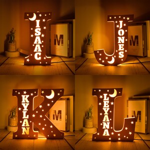 Starry Custom Name Wooden Letter 'stars and Moon' Night Light ...