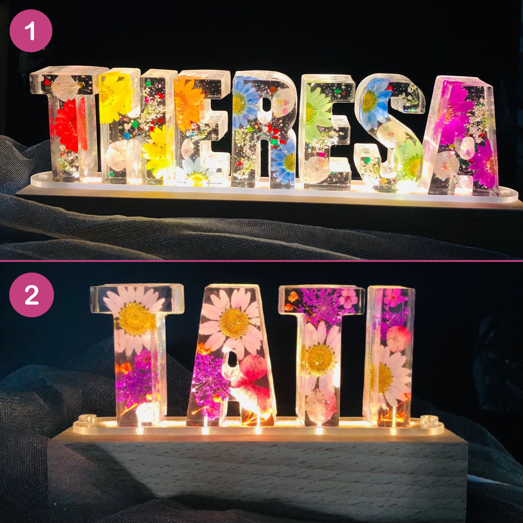 Custom Name Letter Resin Epoxy Lamp, Personalized Name Nature Wood Lamp ...