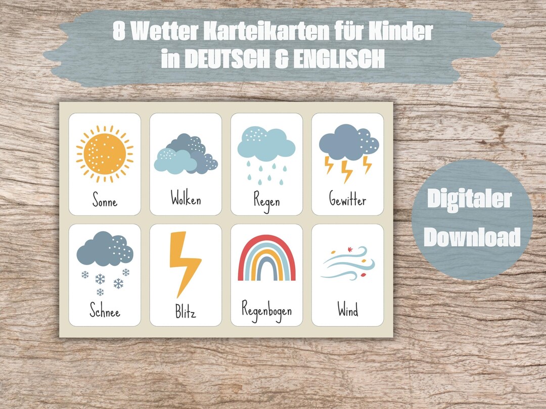 Flashcards for Children on the Topic of Weather | in German & English ...