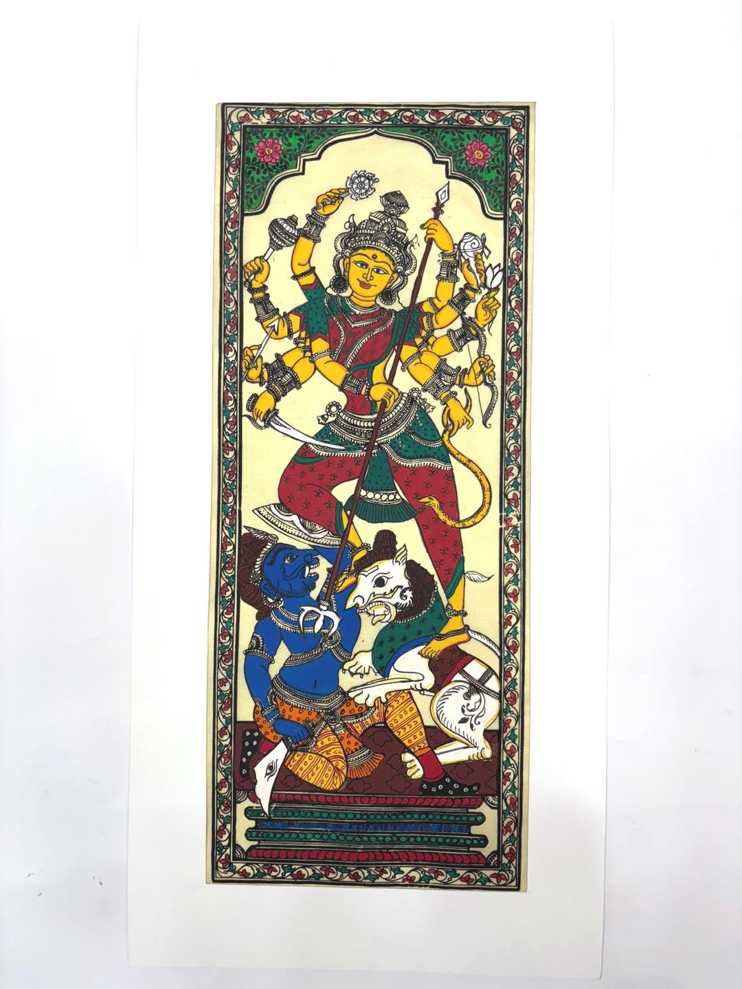 Durga Mata Pattachitra Handpainting/ Tussar Silk Art Work - 10x20 ...