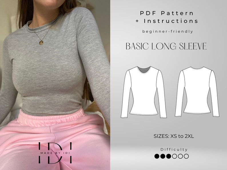 PDF Sewing Pattern Long Sleeve Top Basic Long Sleeve Top Sewing Pattern - Etsy