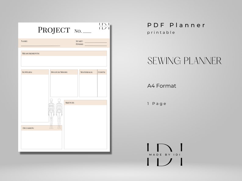 Sewing Planner Printable Project Tracker A4 1 Page Easy Digital PDF ...