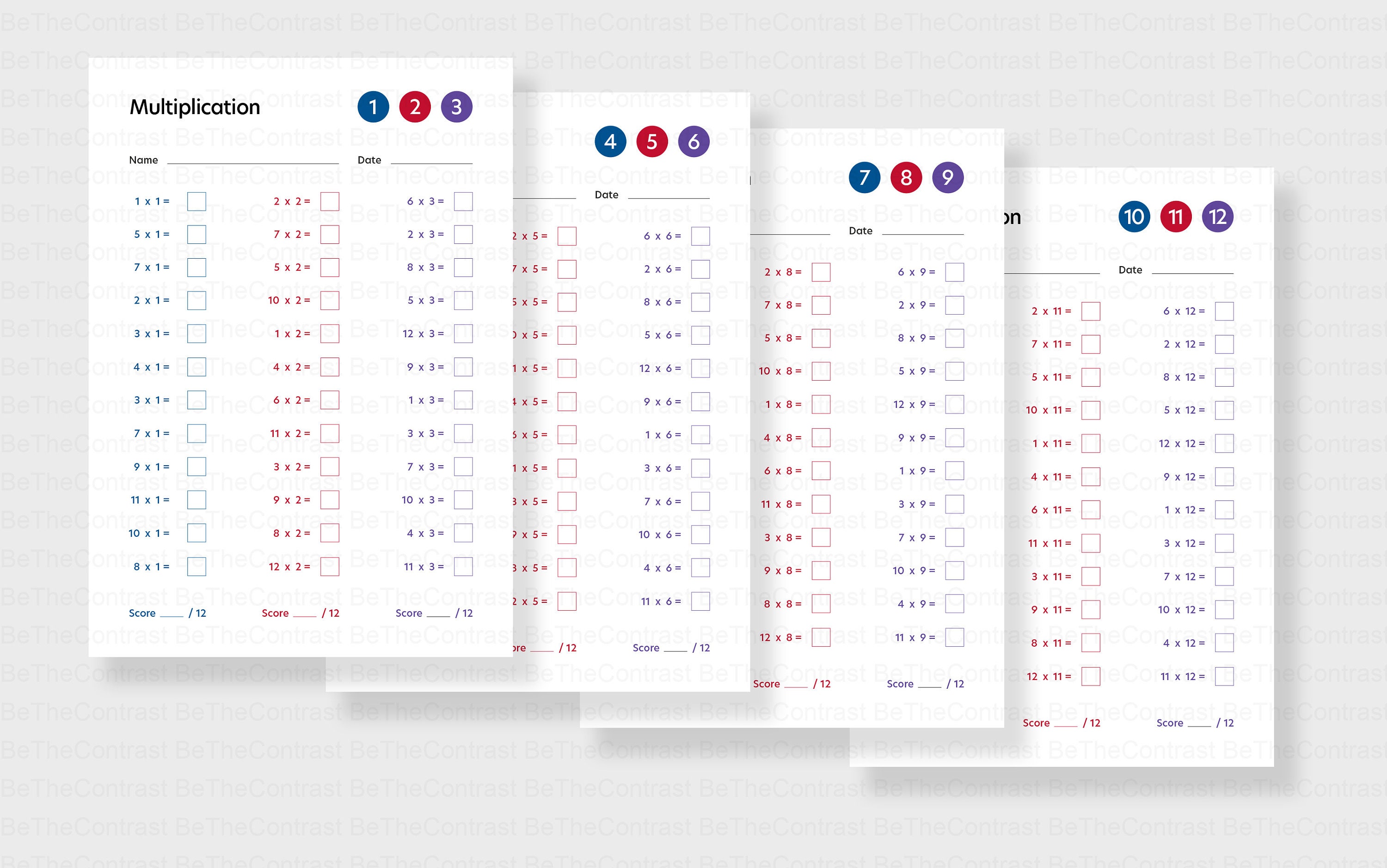 Children's Multiplications Worksheet 1-12, 4 Pages - Digital Download ...