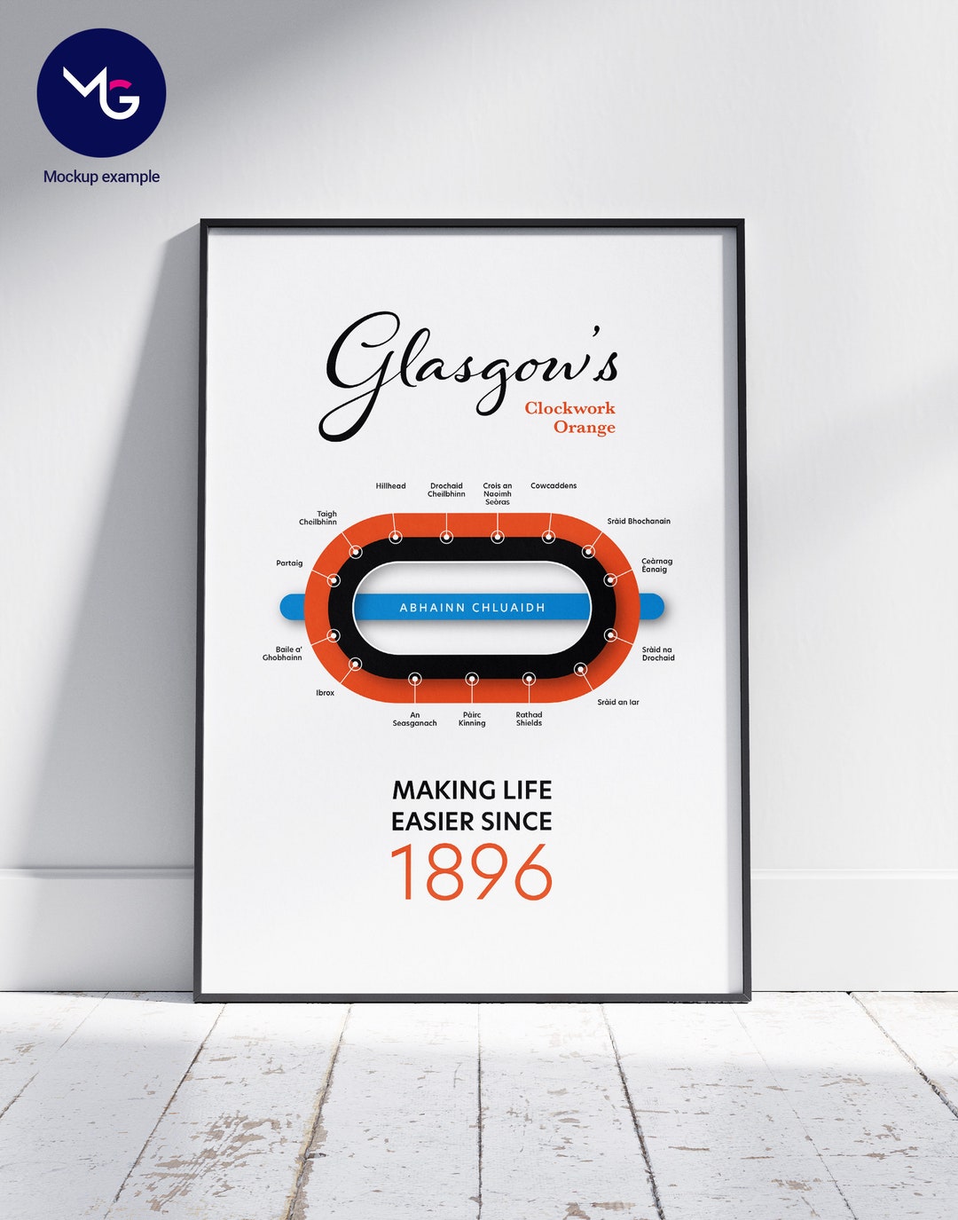 Glasgow's Clockwork Orange Tube Map - Gaelic - Digital Download / Print ...