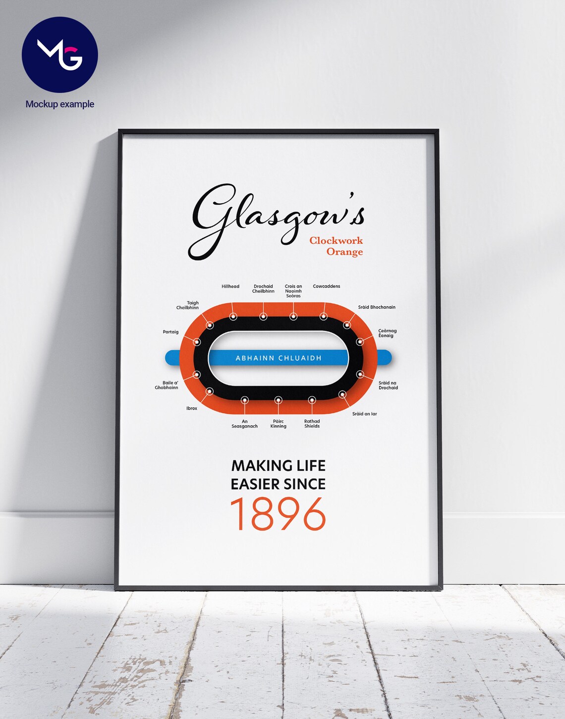 Glasgow's Clockwork Orange Tube Map - Gaelic - Digital Download / Print ...