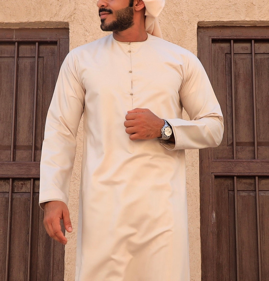 Beige Emirati Thobe With Embroidery | Thobes for Men | Jubbas | Wedding ...