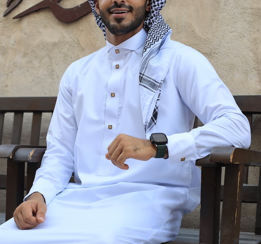 White Thobe With Gold Buttons | Luxury Thobes for Men - Etsy UK