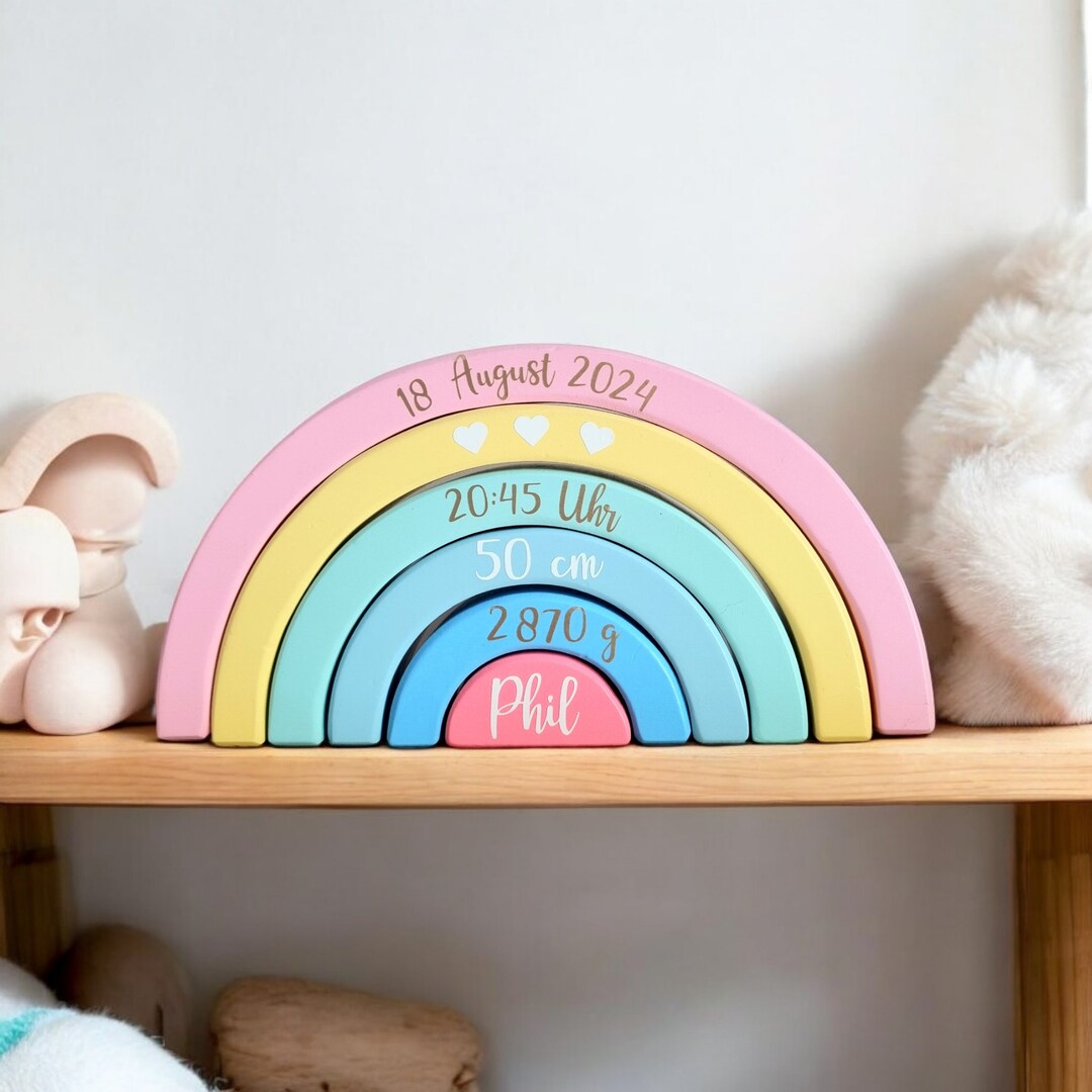 Wooden Stacking Rainbow – Customizable for a Unique Keepsake - Etsy