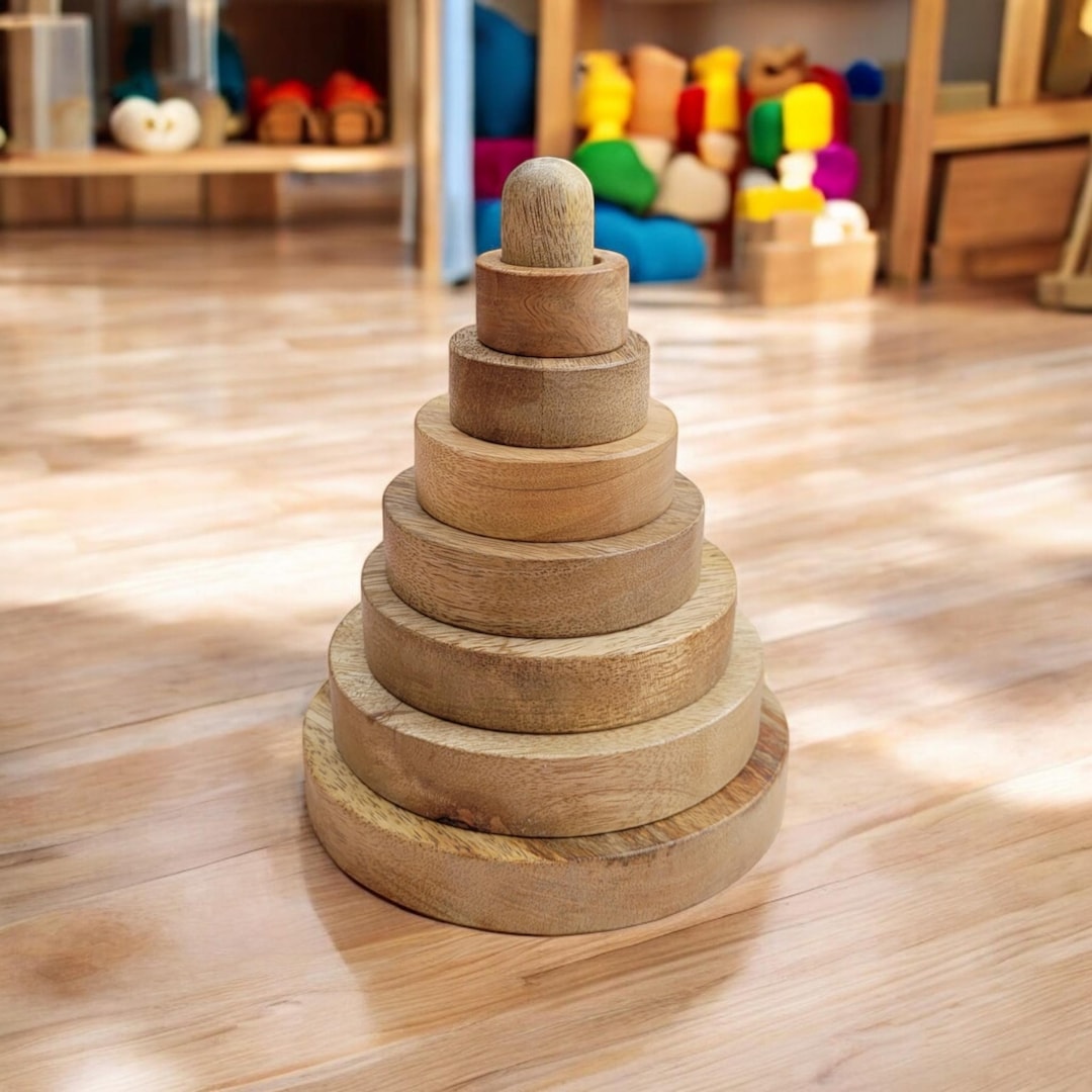 Wooden Stacking Ring Tower Fine Motor Skills Toys Ages 6 Months and up ...